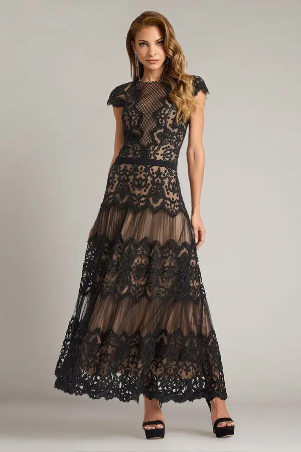 Tadashi Shoji Elzy Sequin Embroidered Tea-length Dress - Black