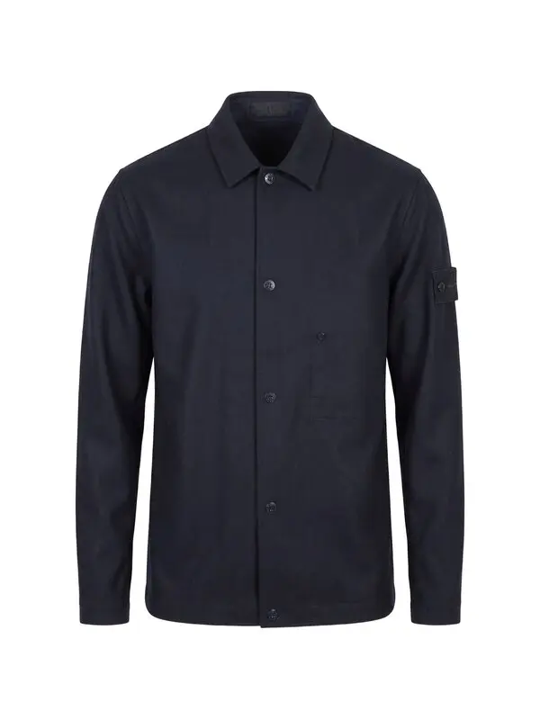 Stone Island Logo-patch Button-up Wool Shirt