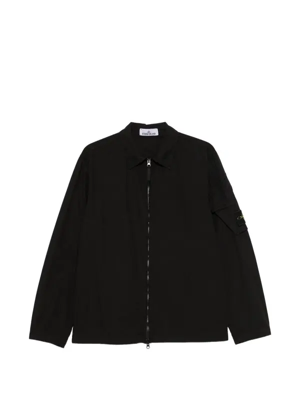 Stone Island Logo-patch Zip-up Shirt - Black