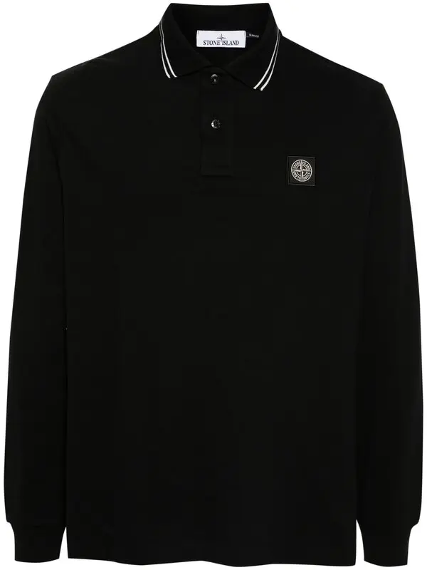 Stone Island Logo-patch Long-sleeve Polo Shirt - Black