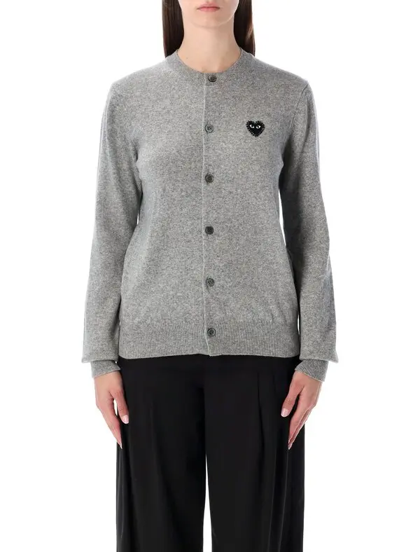 Play Comme Des Garcon Wool Button-front Cardigan With Heart Patch - Grigio