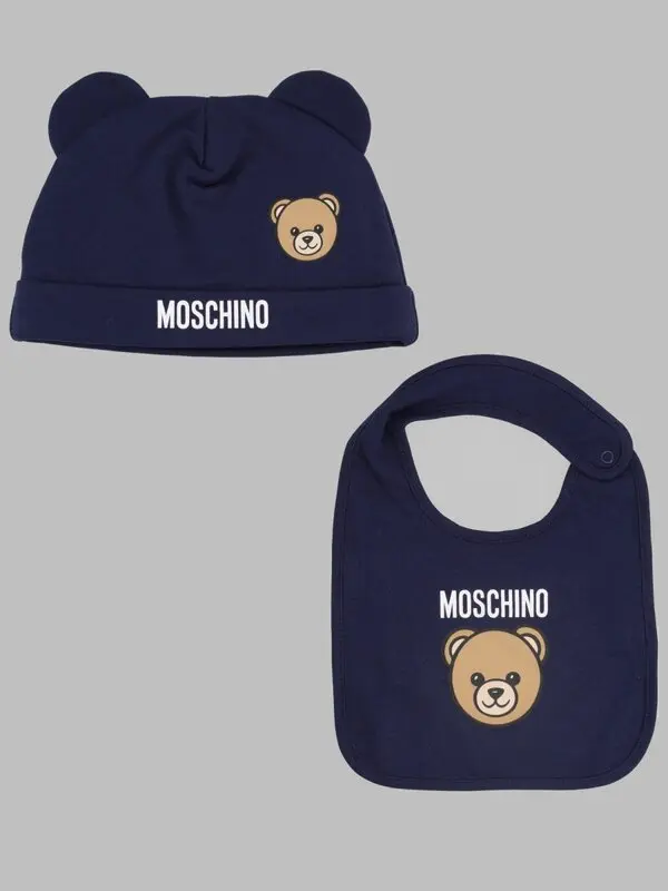 Moschino Hat And Bib Set With Logo For Baby - Blue