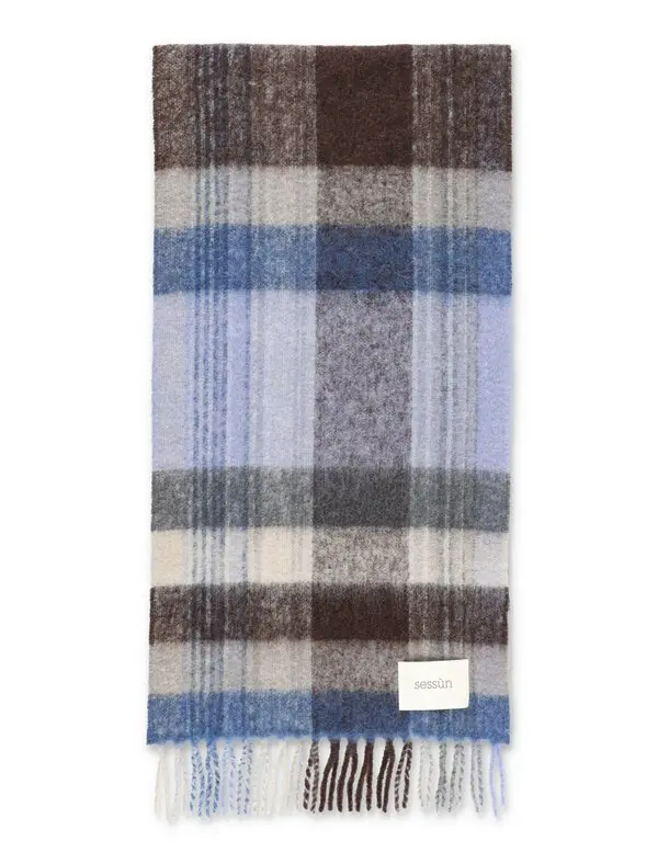 SESSUN Plaid Alpaca Blend Scarf - Light Blue Multi
