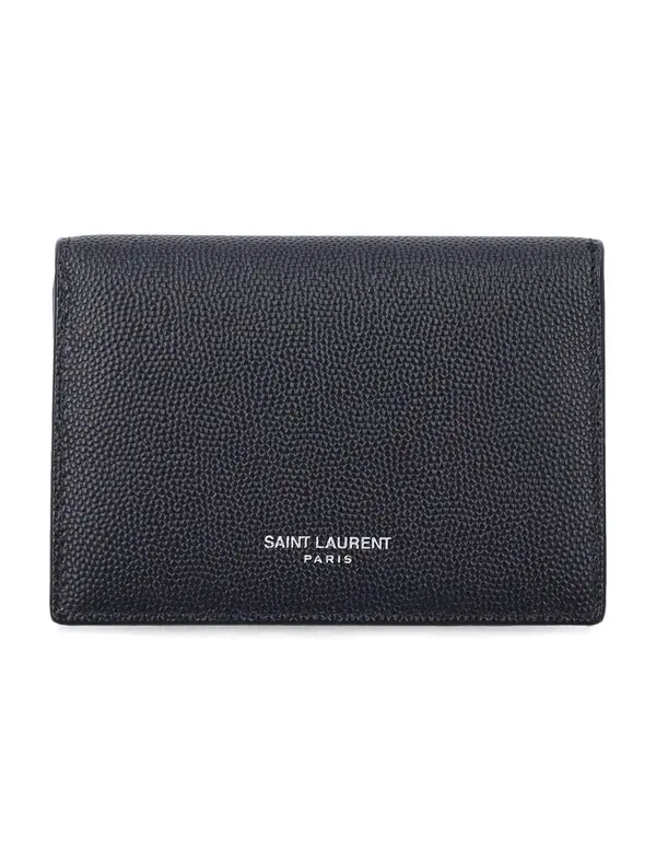 Saint Laurent Pebbled Leather Card Holder Wallet - Nero