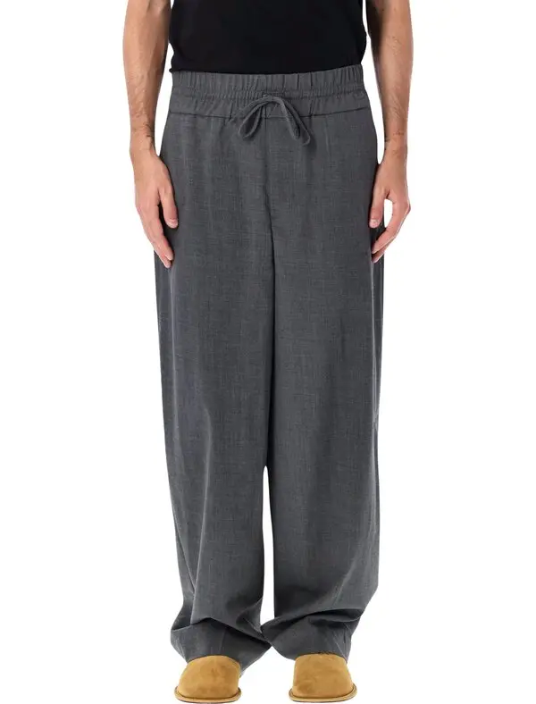 AMI Paris Relaxed Wool Trousers With Elasticated Waist Drawstrings And Patch Pocket - Grigio