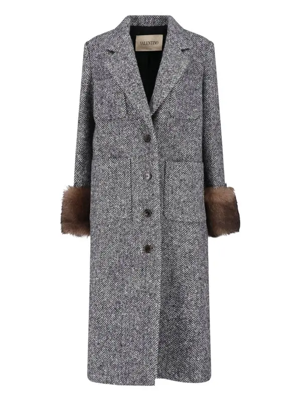 Valentino Garavani Wool-blend Chevron Notched-collar Jacket With Long Sleeves - Grey