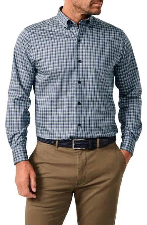 David Donahue Check Pima Cotton Button Up Shirt - Navy/olive