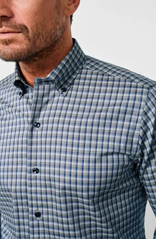 David Donahue Check Pima Cotton Button Up Shirt - Navy/olive