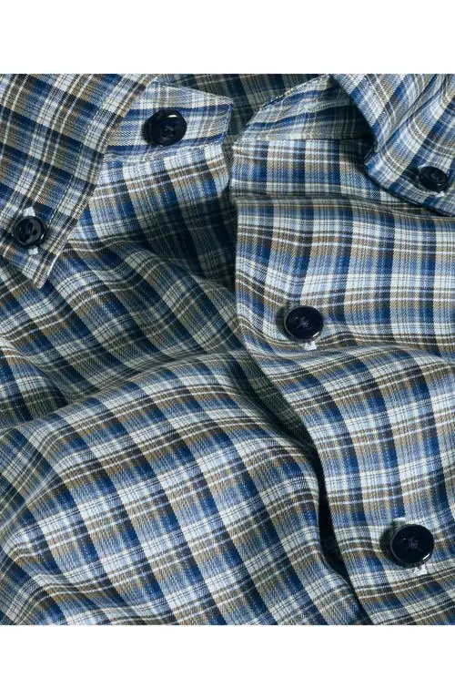 David Donahue Check Pima Cotton Button Up Shirt - Navy/olive