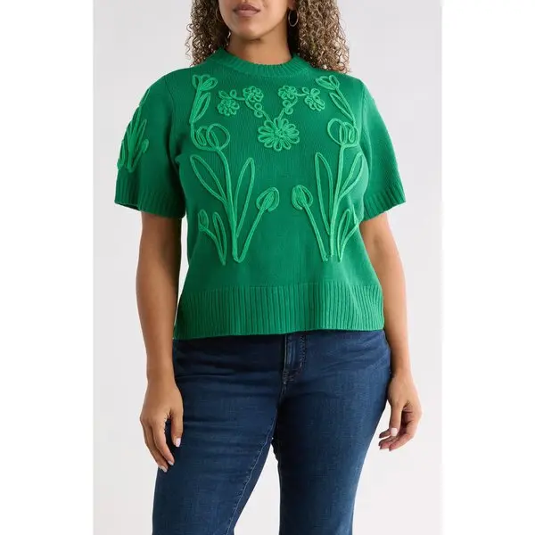 SUGARLIPS Winsley Floral Embroidered Sweater - Green
