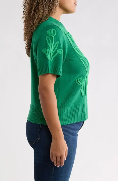 SUGARLIPS Winsley Floral Embroidered Sweater - Green