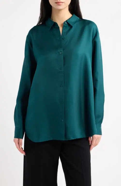 Eileen Fisher Silk Long Shirt - Kelp