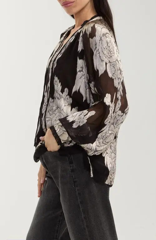 LIVERPOOL Floral Jacquard Chiffon Split Neck Top