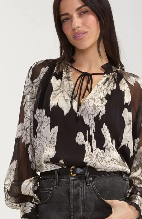 LIVERPOOL Floral Jacquard Chiffon Split Neck Top