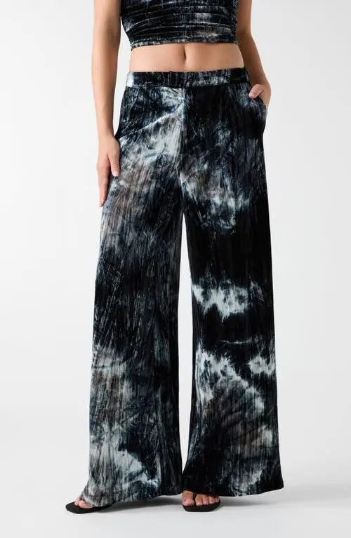 Guess Arlowe Crushed Velvet Wide Leg Pants - Black/blue Multi