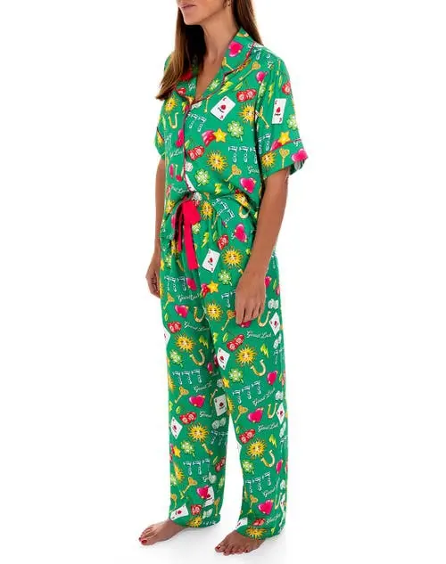 SUNSHINE SOCIETY Lucky Silky Short Sleeve Pant Set