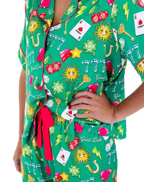 SUNSHINE SOCIETY Lucky Silky Short Sleeve Pant Set