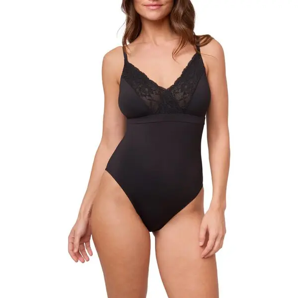 MONTELLE INTIMATES Lace Trim Bodysuit - Black