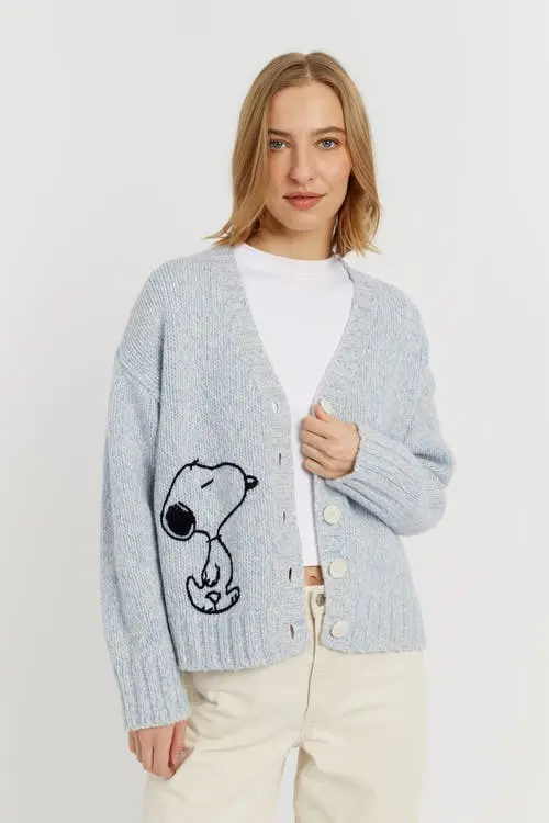 Chinti & Parker Merino Snoopy Marl Cardigan - Multi Blue