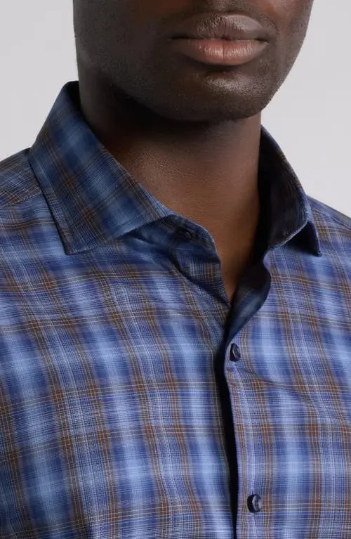David Donahue Check Sport Shirt - Navy/chocolate
