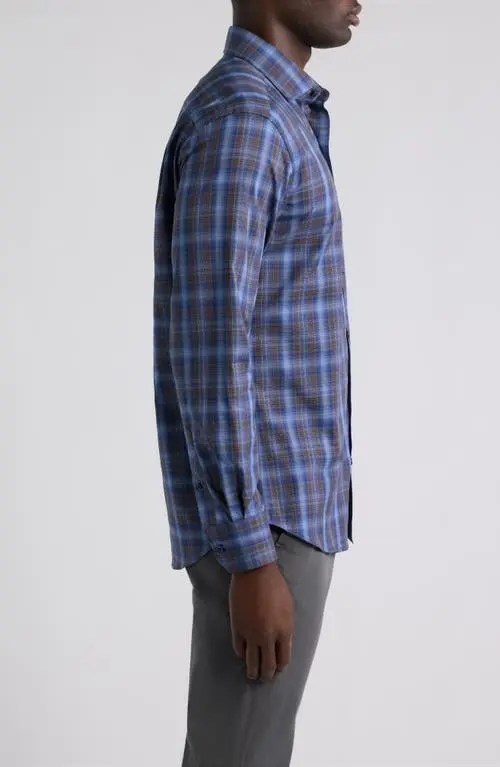 David Donahue Check Sport Shirt - Navy/chocolate