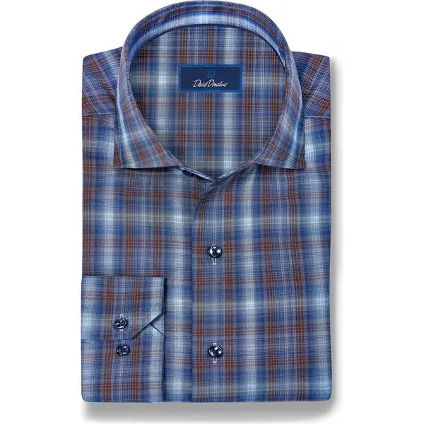 David Donahue Check Sport Shirt - Navy/chocolate