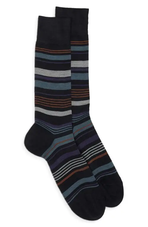 Pantherella Hamnet Stripe Wool Blend Dress Socks - Black 03