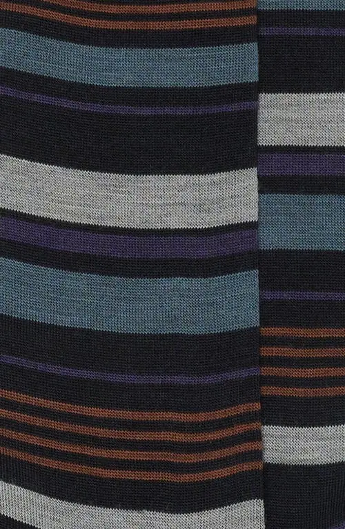 Pantherella Hamnet Stripe Wool Blend Dress Socks - Black 03