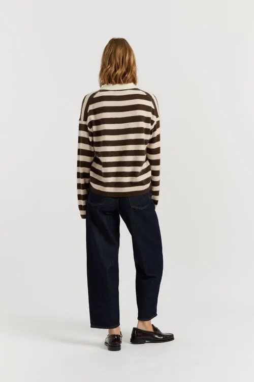 Chinti & Parker Merino Stripe Polo Top - Pink