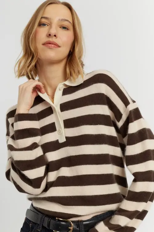 Chinti & Parker Merino Stripe Polo Top - Pink