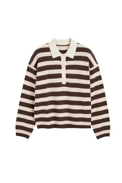 Chinti & Parker Merino Stripe Polo Top - Pink