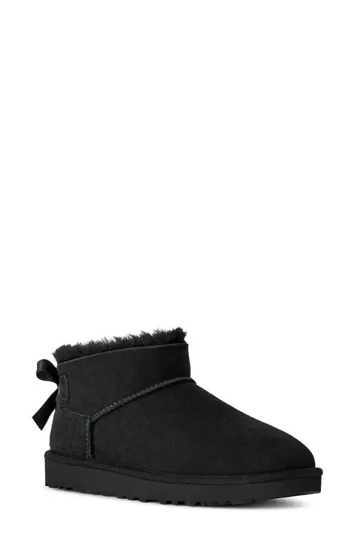 UGG Ultra Mini Bailey Bow Genuine Shearling Boot - Black