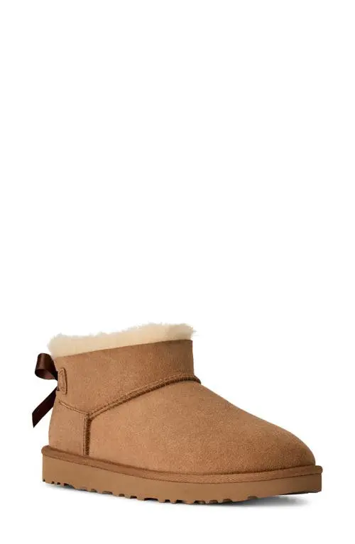 UGG Ultra Mini Bailey Bow Genuine Shearling Boot - Chestnut