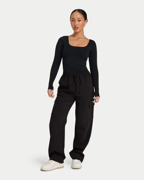 HERA Dual Wear Long Sleeve Scoop Neck Top - Black