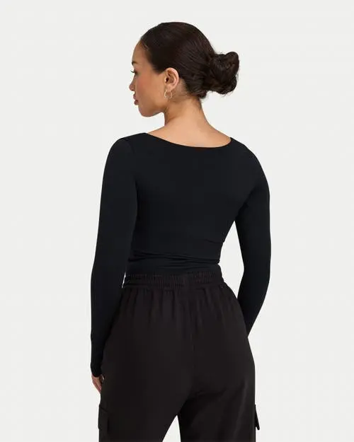 HERA Dual Wear Long Sleeve Scoop Neck Top - Black