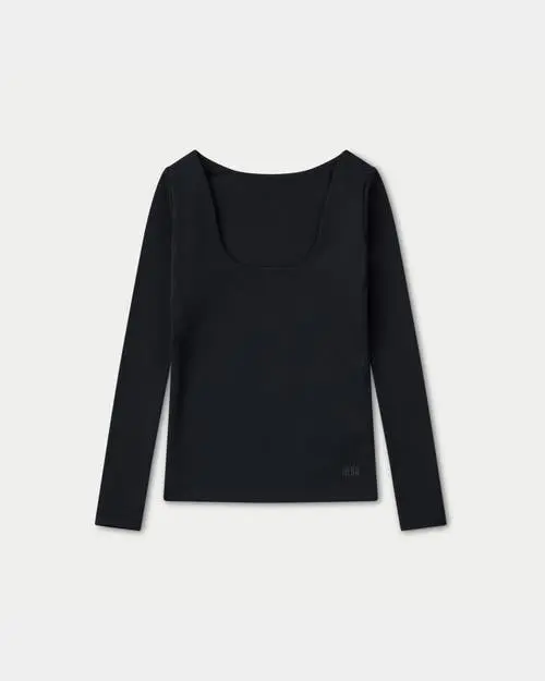 HERA Dual Wear Long Sleeve Scoop Neck Top - Black