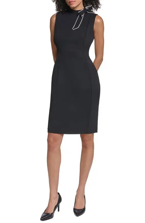 Karl Lagerfeld Paris Bow Embellished Scuba Sheath Dress