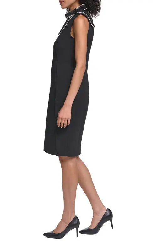 Karl Lagerfeld Paris Bow Embellished Scuba Sheath Dress