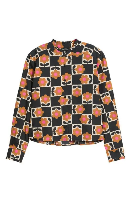 APNY Floral Cropped Shirt With Ruffle Detail