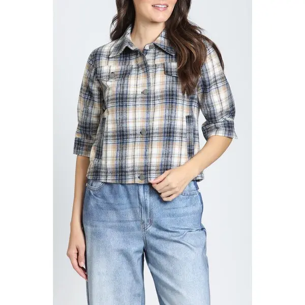 APNY Check Cropped Jacket With Elbow Sleeves - Toffee Windowpane