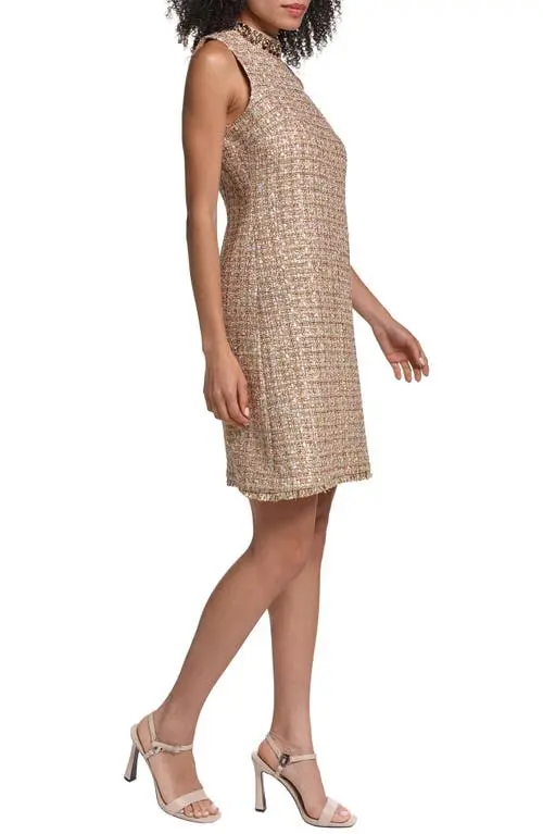 Karl Lagerfeld Paris Metallic Tweed Sheath Minidress