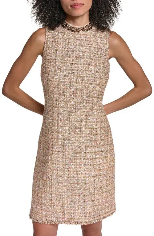 Karl Lagerfeld Paris Metallic Tweed Sheath Minidress