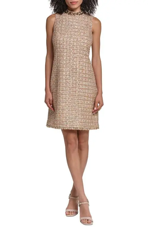 Karl Lagerfeld Paris Metallic Tweed Sheath Minidress - Gold Multi