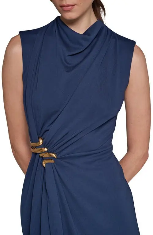 Donna Karan New York Sleeveless Drape Jersey Midi Sheath Dress
