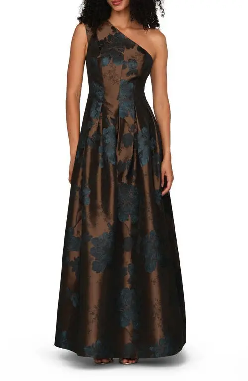 KAY UNGER Brynlee Metallic Floral Jacquard One-shoulder Gown