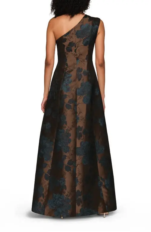 KAY UNGER Brynlee Metallic Floral Jacquard One-shoulder Gown