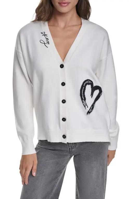 Dkny Heart Brushstroke Cardigan - Ivory/blac