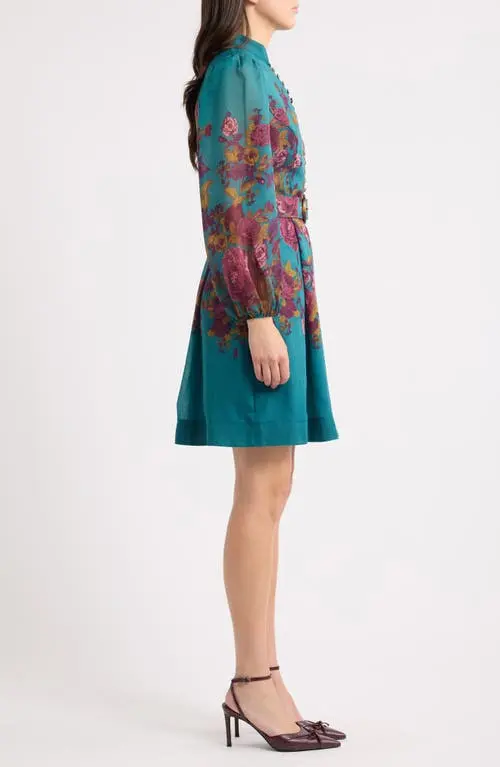 TAHARI ASL Floral Print Long Sleeve Dress