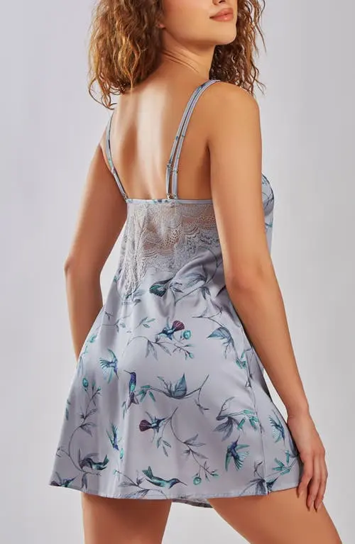 ICOLLECTION Elegant Hummingbird Print Satin Chemise With Lace Accent