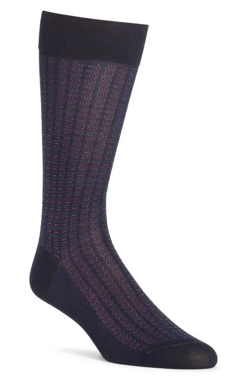 Pantherella Mason Geo Pattern Cotton Blend Dress Socks - Navy 01